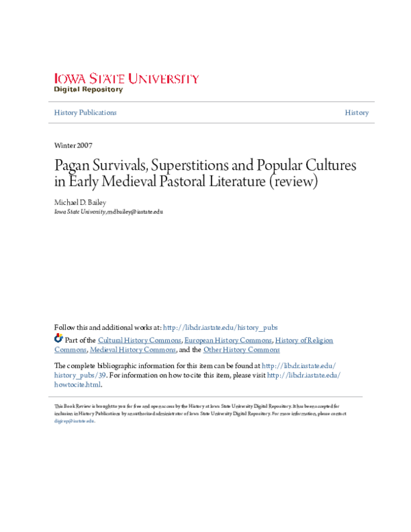 (PDF) Pagan Survivals, Superstitions and Popular Cultures in Early Medieval Pastoral Literature ...