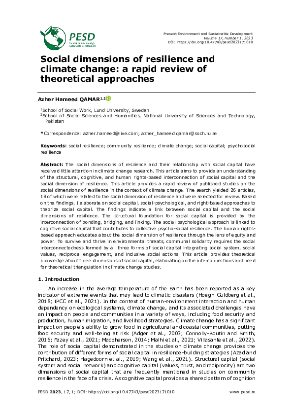 (PDF) Social dimensions of resilience and climate change: a rapid ...