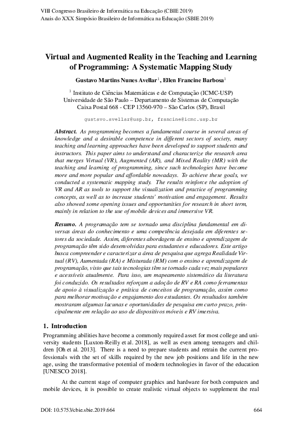 (PDF) Virtual and Augmented Reality in the Teaching and Learning of Programming: A Systematic ...