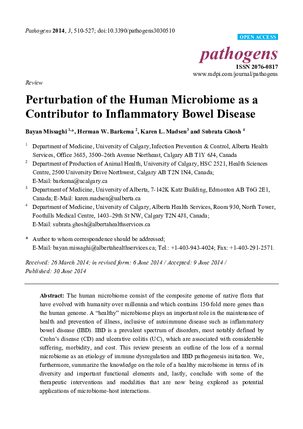 (PDF) Review Perturbation of the Human Microbiome as a Contributor to ...
