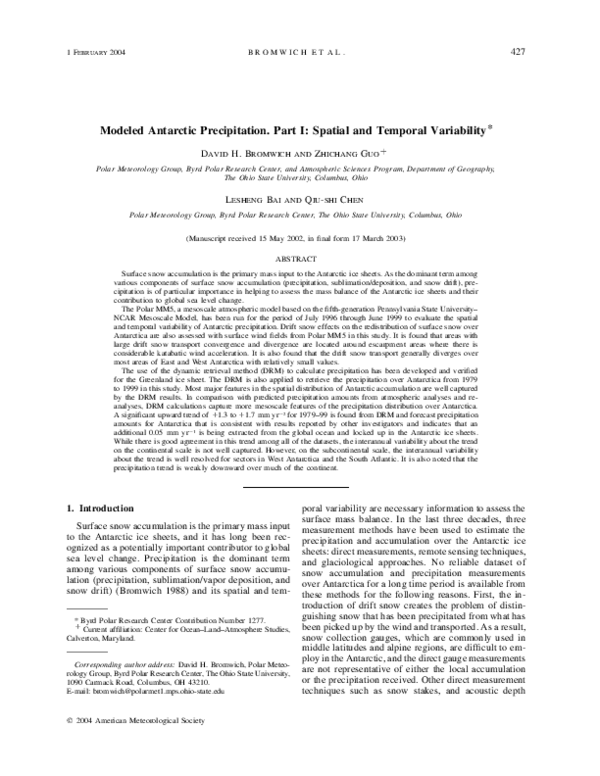 (PDF) Modeled Antarctic Precipitation. Part I: Spatial and Temporal Variability*