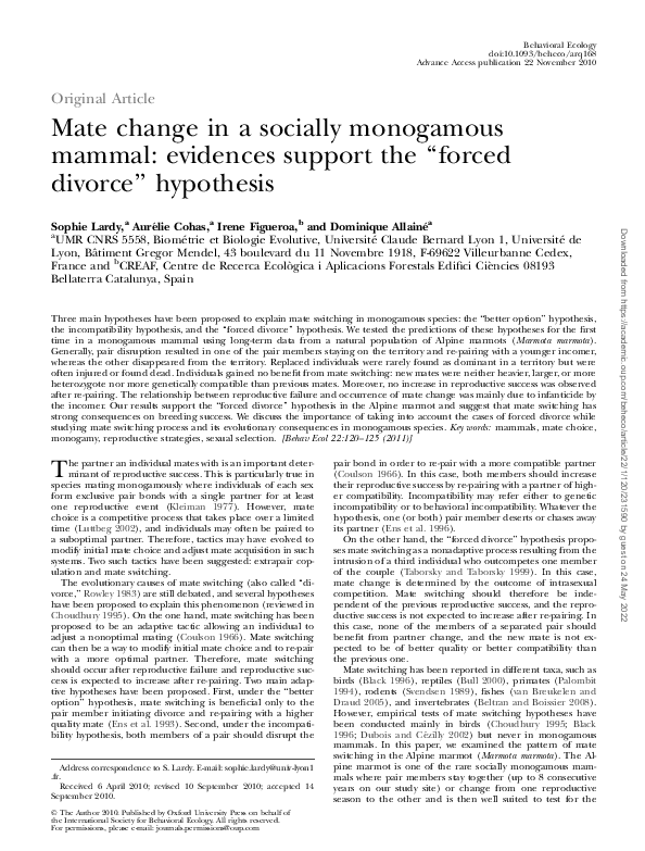 (PDF) Mate change in a socially monogamous mammal: evidences support ...