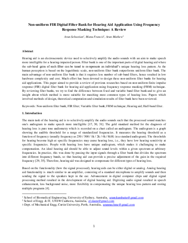 (PDF) Non-uniform FIR Digital Filter Bank for Hearing Aid Application ...