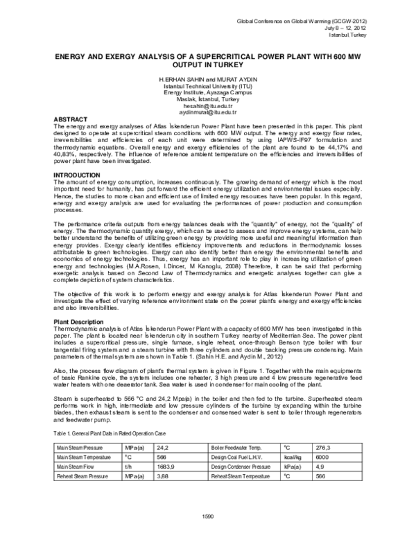 (PDF) Energy and Exergy Analysis of a Supercritical Power Plant with ...