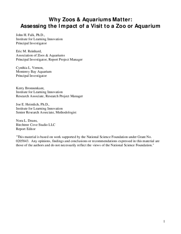 (PDF) Why zoos & aquariums matter: Assessing the impact of a visit to a ...