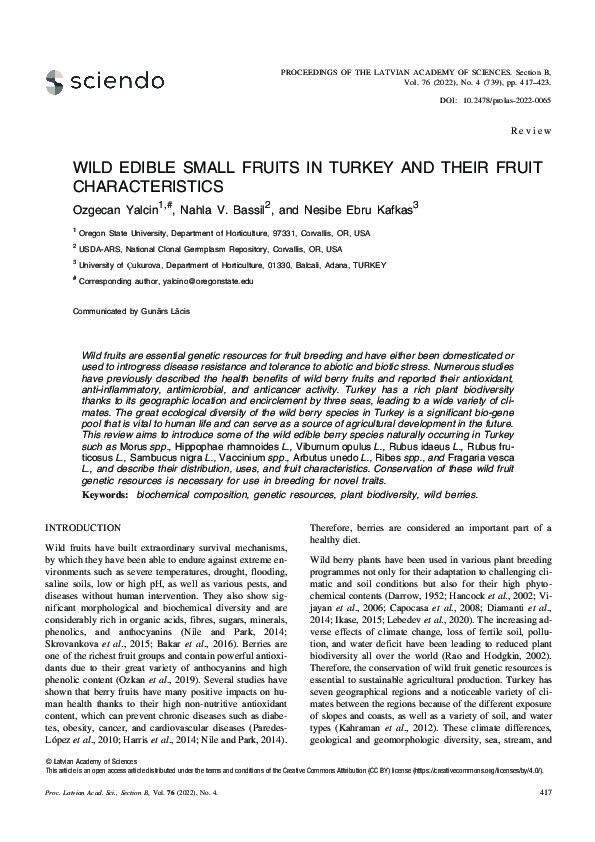 (PDF) Wild Edible Small Fruits in Turkey and their Fruit Characteristics