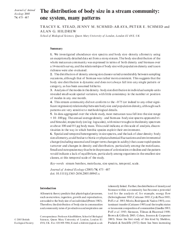(PDF) Dynamic Body Size Distribution in Stream Communities