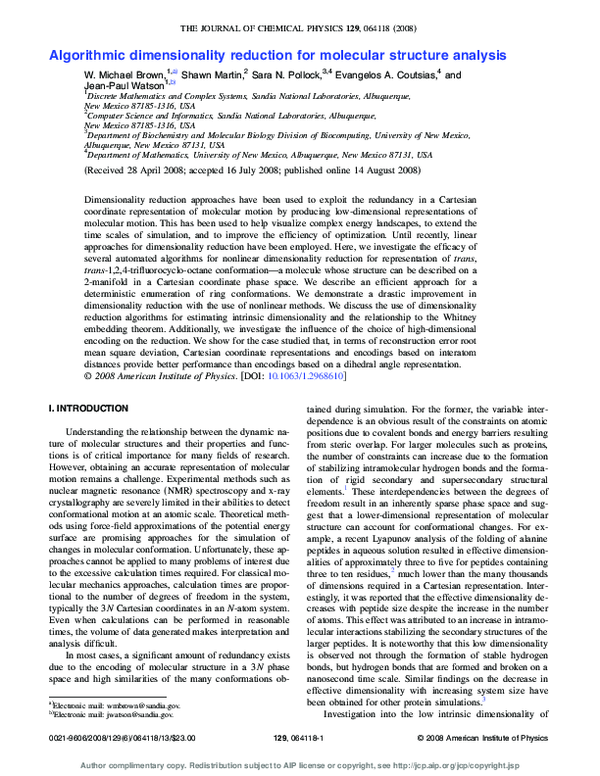 (PDF) Algorithmic dimensionality reduction for molecular structure analysis
