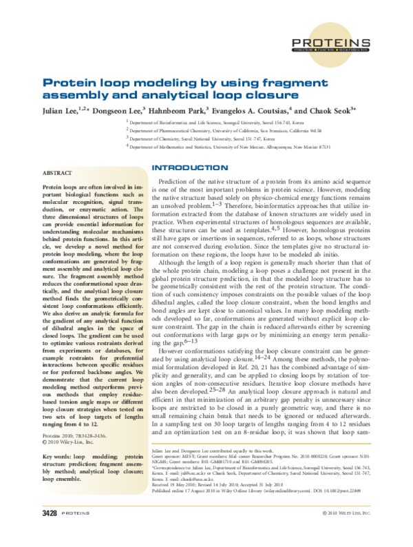 (PDF) Protein loop modeling by using fragment assembly and analytical ...