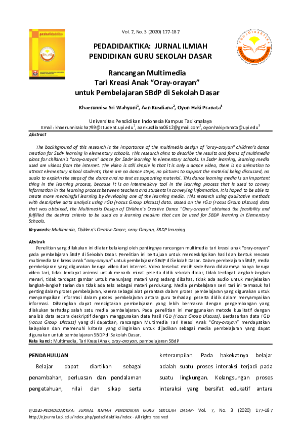 (PDF) Rancangan Pengembangan Multimedia Tari Kreasi Anak "Oray-orayan ...