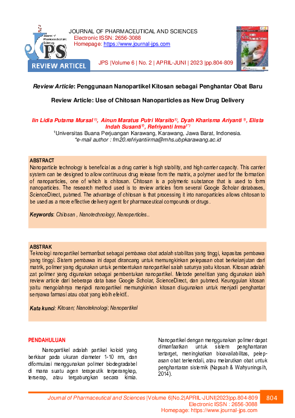 (PDF) Review Article: Penggunaan Nanopartikel Kitosan sebagai ...