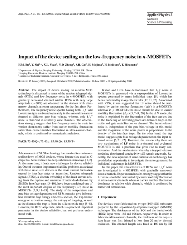 (PDF) Impact of the device scaling on the low-frequency noise in n-MOSFETs