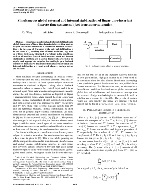 Simultaneous global external and internal stabilization of linear time ...