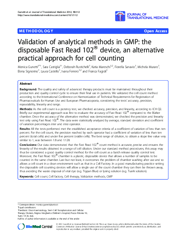 (PDF) Validation of analytical methods in GMP: the disposable Fast Read ...