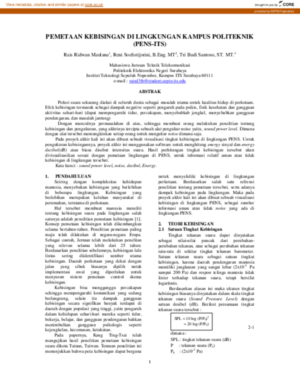 (PDF) Pemeteaan Kebisingan di LIngkungan Kampus Politeknik (PENS-ITS)
