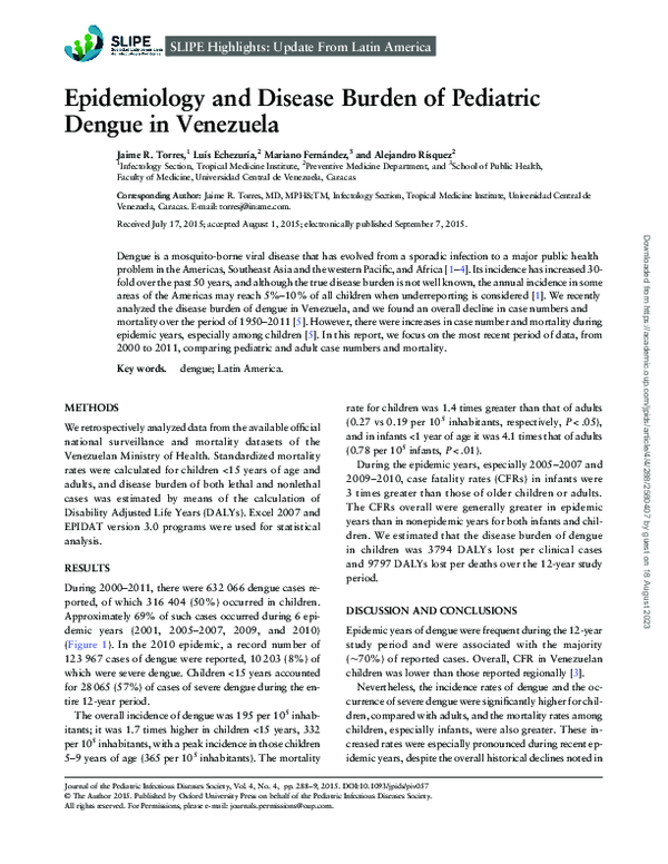 (PDF) Epidemiology and Disease Burden of Pediatric Dengue in Venezuela ...