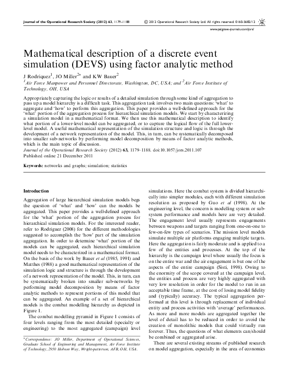 (PDF) Mathematical description of a discrete event simulation (DEVS) using factor analytic ...