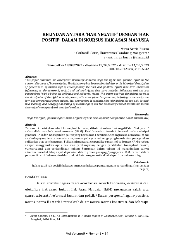 (PDF) Kelindan Antara ‘Hak Negatif’ Dengan ‘Hak Positif’ Dalam ...