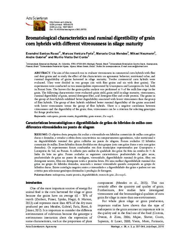 (PDF) Bromatological characteristics and ruminal digestibility of grain ...