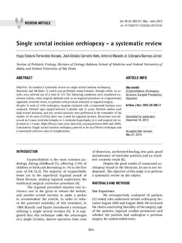 Pdf Single Scrotal Incision Orchiopexy A Systematic Review José