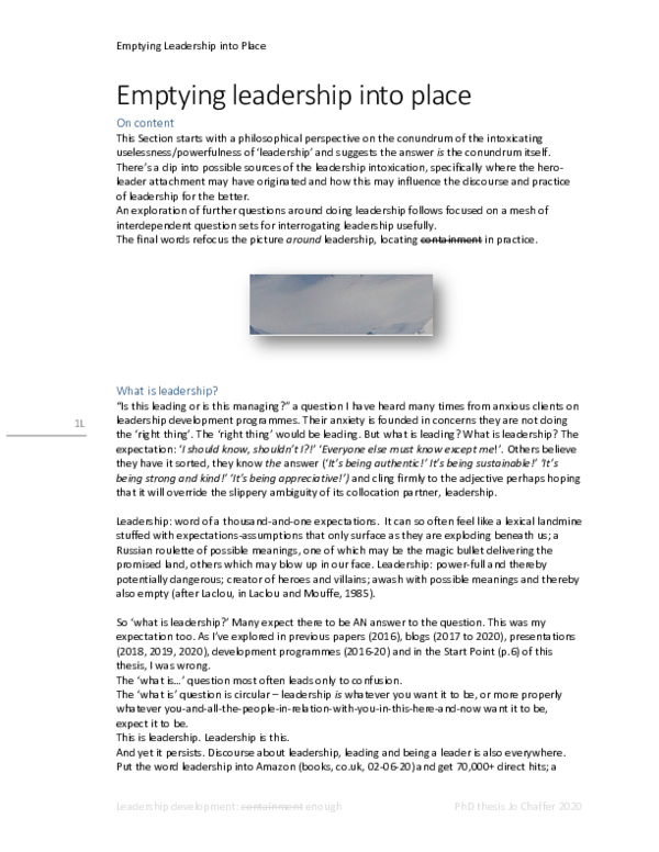 (PDF) Emptying Leadership into Place Leadership development ...