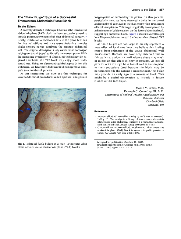 (PDF) The “Flank Bulge” Sign of a Successful Transversus Abdominis ...