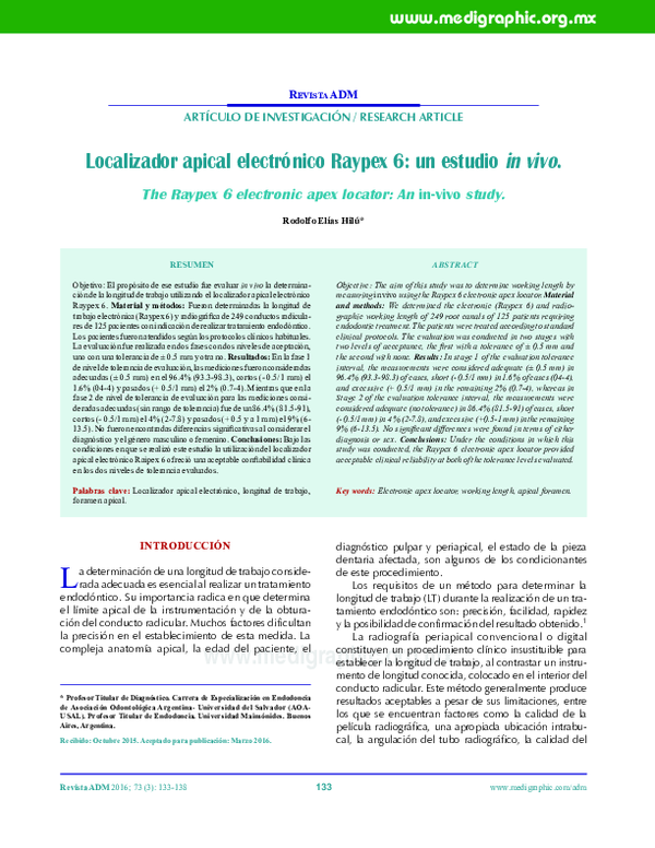 (PDF) Localizador apical electrónico Raypex 6: un estudio in vivo