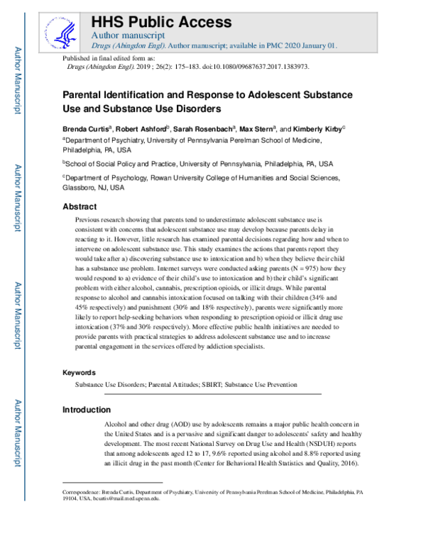 (PDF) Parental identification and response to adolescent substance use ...