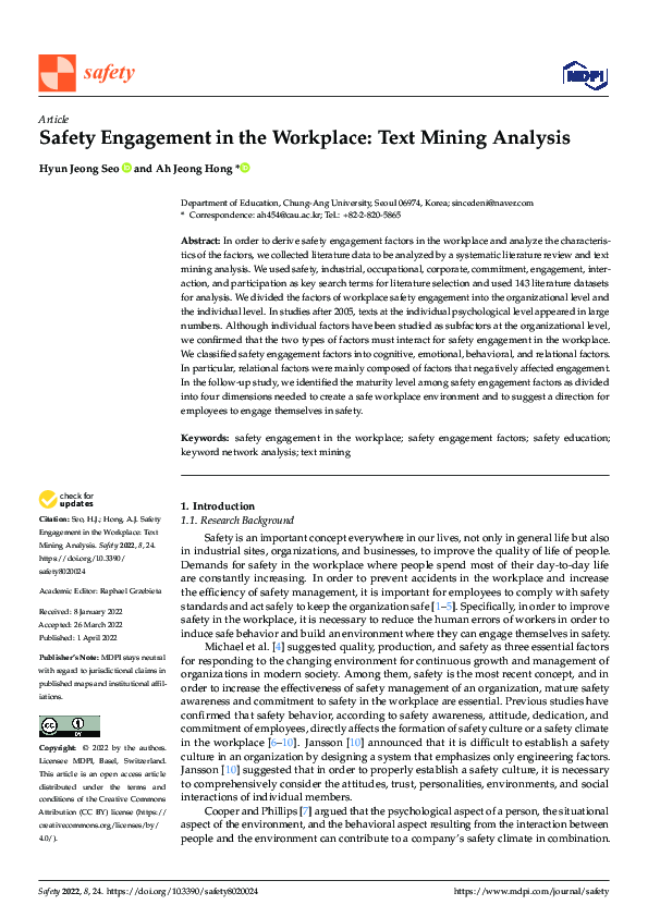 (PDF) Safety Engagement in the Workplace: Text Mining Analysis