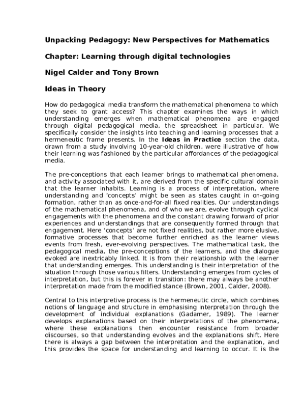 (PDF) Learning through digital technologies