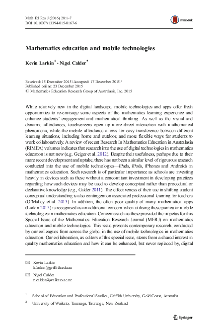 (PDF) Mathematics education and mobile technologies