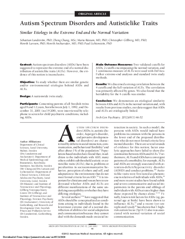 (PDF) Autism spectrum disorders and autistic like traits: similar ...