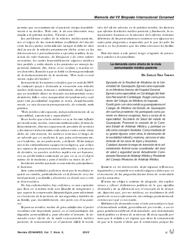 Pdf La Demanda Como Efecto De La Mala Comunicación Médico Paciente