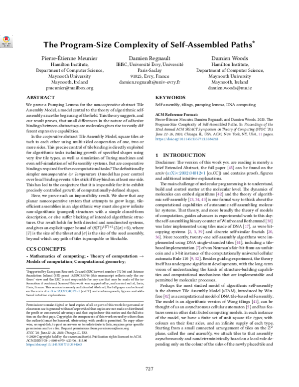 (PDF) The program-size complexity of self-assembled paths