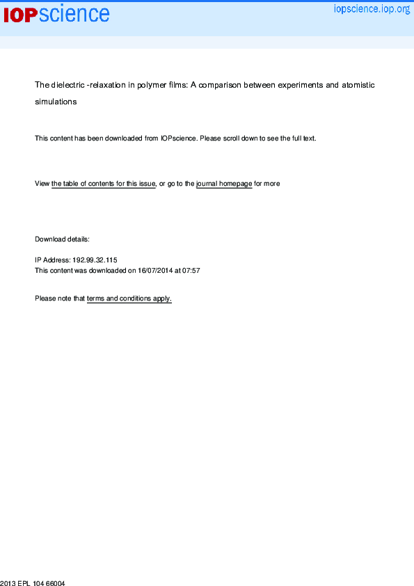 (PDF) The dielectric α -relaxation in polymer films: A comparison ...