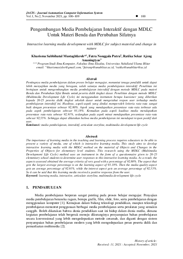 (PDF) Pengembangan Media Pembelajaran Interaktif dengan MDLC Untuk Materi Benda dan Perubahan ...