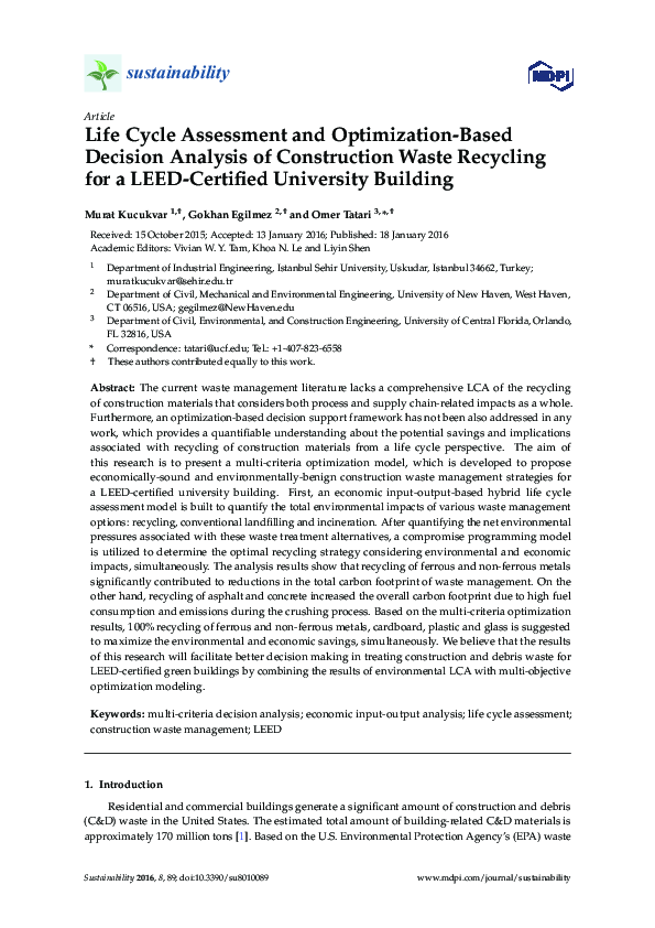 (PDF) Life Cycle Assessment and Optimization-Based Decision Analysis of ...