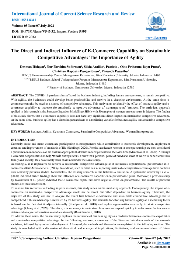 (PDF) The Direct and Indirect Influence of E-Commerce Capability on ...