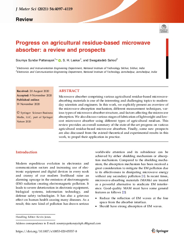 (PDF) Progress on agricultural residue-based microwave absorber: a review and prospects