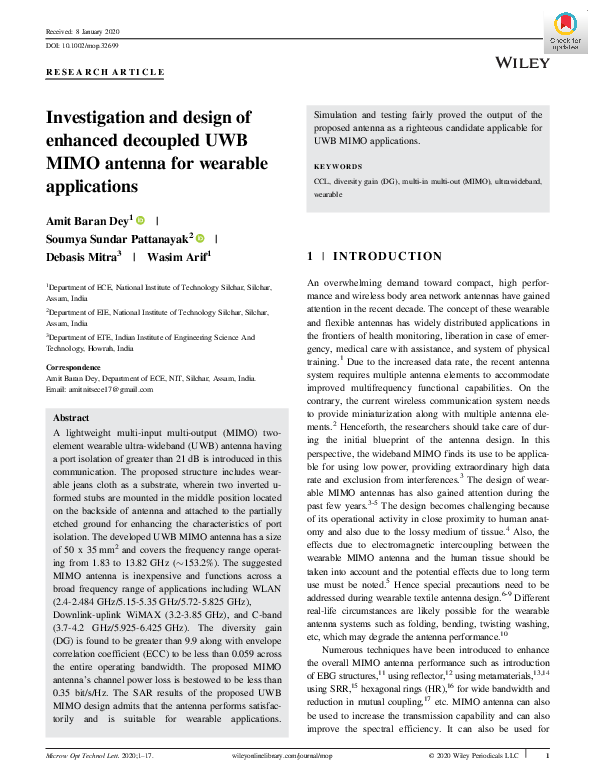 Pdf Investigation And Design Of Enhanced Decoupled Uwb Mimo Antenna