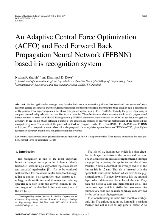 (PDF) An Adaptive Central Force Optimization (ACFO) and Feed Forward Back Propagation Neural ...