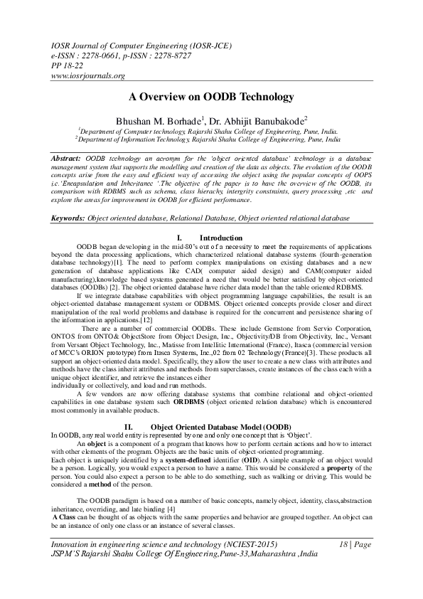 (PDF) A Overview on OODB Technology