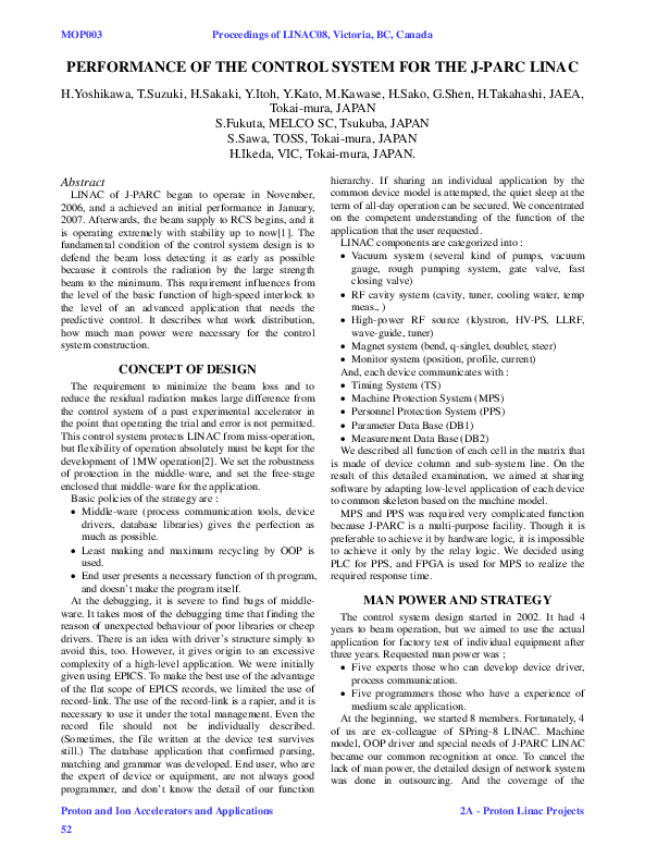 (PDF) Performance of the Control System for the J-Parc Linac