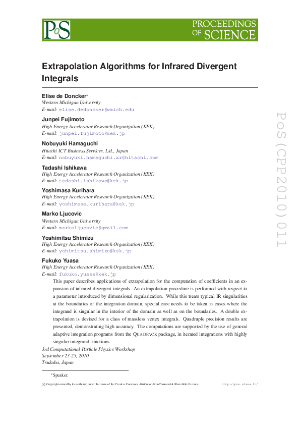 (PDF) Extrapolation Algorithms for Infrared Divergent Integrals