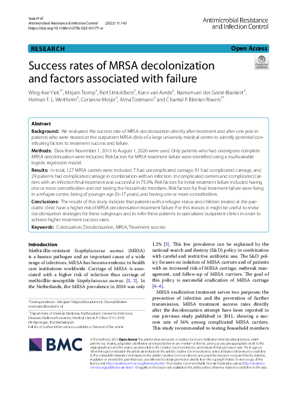 (PDF) Success rates of MRSA decolonization and factors associated with ...