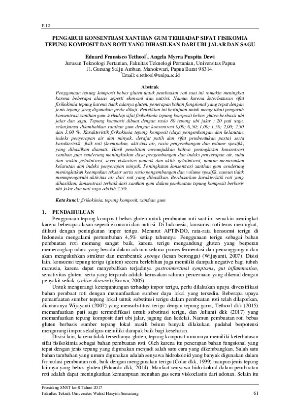 (PDF) Pengaruh Konsentrasi Xanthan Gum Terhadap Sifat Fisikomia Tepung Komposit Dan Roti Yang ...