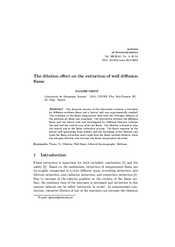 (PDF) The dilution effect on the extinction of wall diffusion flame