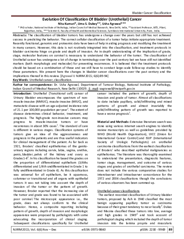 (PDF) Evolution Of Classification Of Bladder (Urothelial) Cancer
