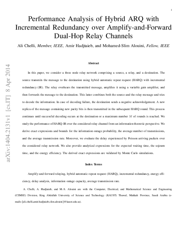 (PDF) Performance analysis of hybrid ARQ with incremental redundancy over amplify-and-forward ...
