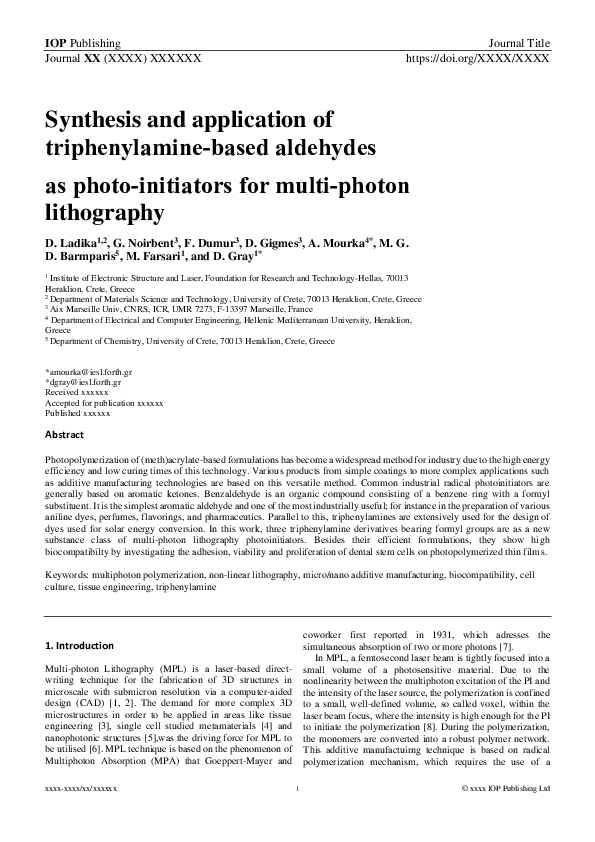 (PDF) Synthesis and application of triphenylamine-based aldehydes as ...
